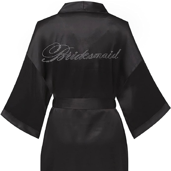 Intimates & Sleepwear | Black Silky Robe Bridesmaid Written With ...